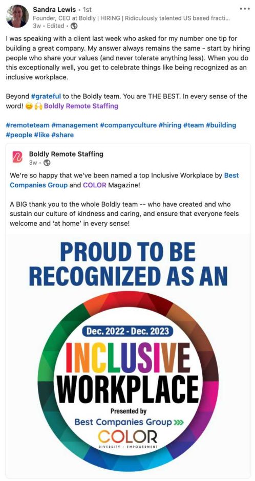 Boldly Named A Top Inclusive Workplace